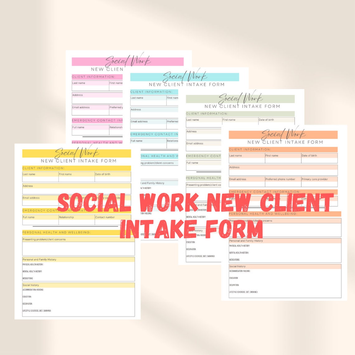 Social Work New Client Intake Form Template, Case Management Form ...