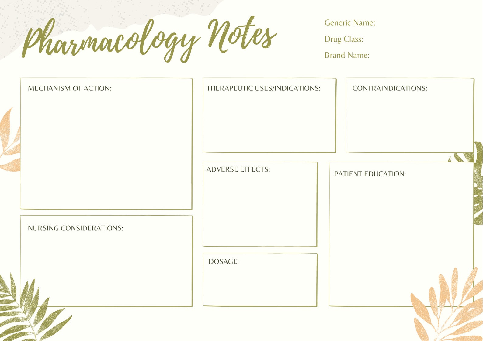 Pharmacology Notes Template, Pharmacology Note Taking Template, Drugs ...