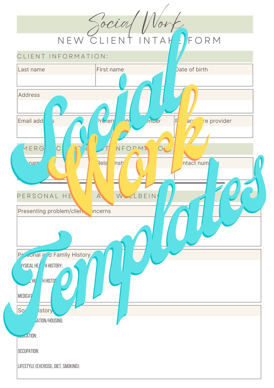Social Work New Client Intake Form Template, Case Management Form ...