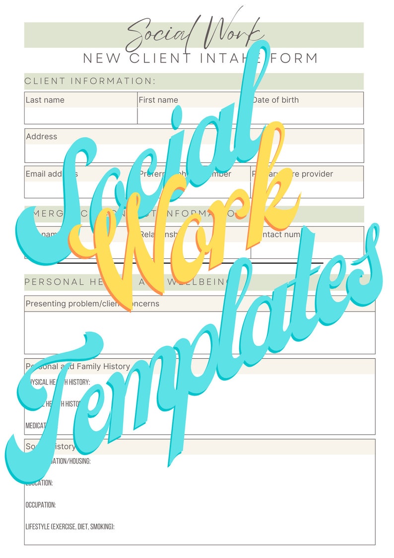Social Work New Client Intake Form Template, Case Management Form ...