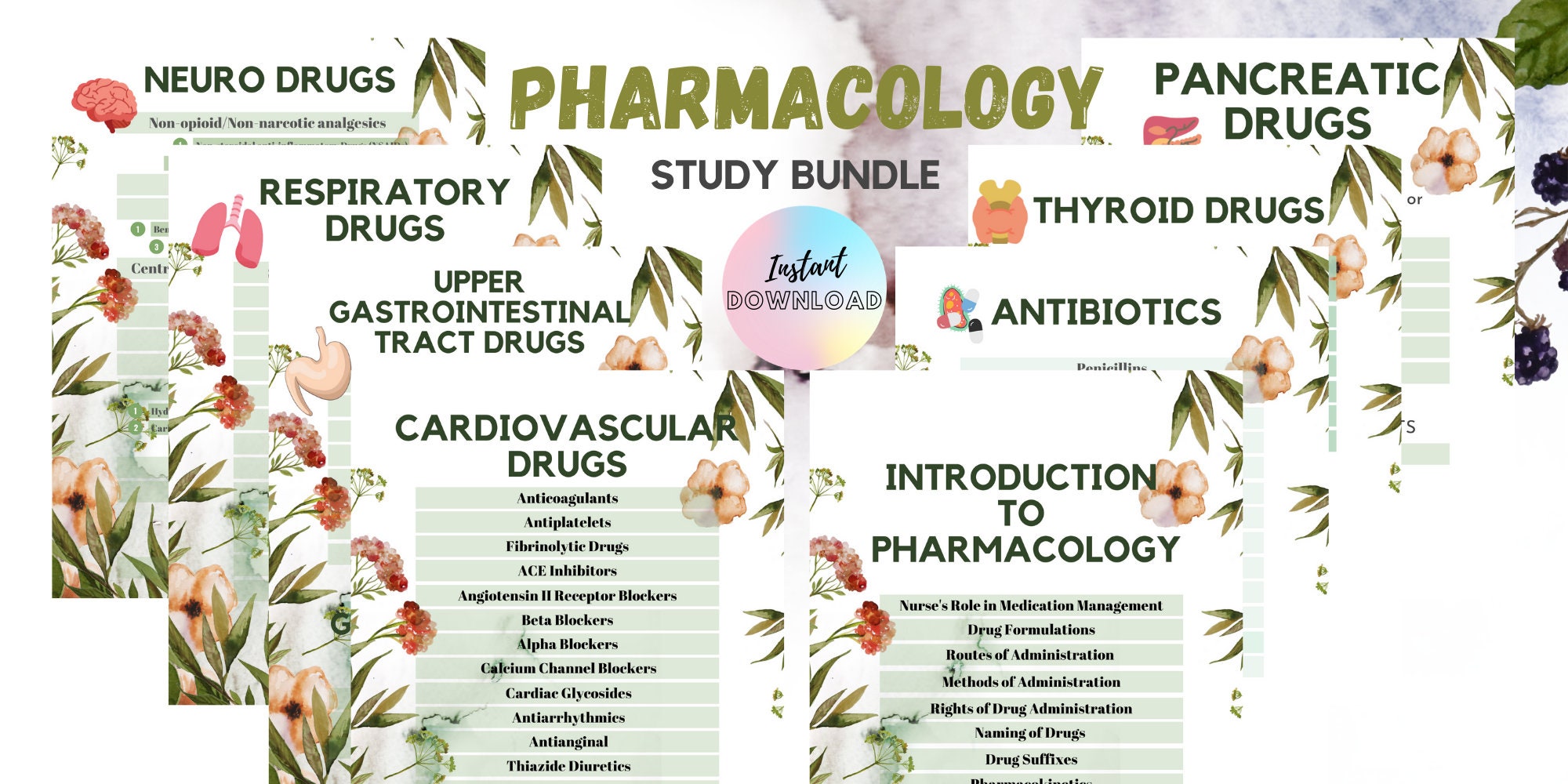 Pharmacology Notes Bundle, Study Guide, Pharmacology Digital Download ...