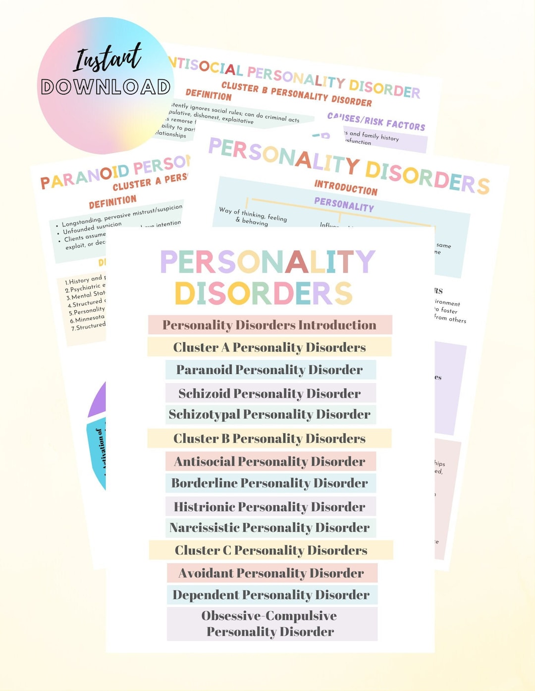 Personality Disorders Nursing Study Notes, Digital Download Psychiatric ...