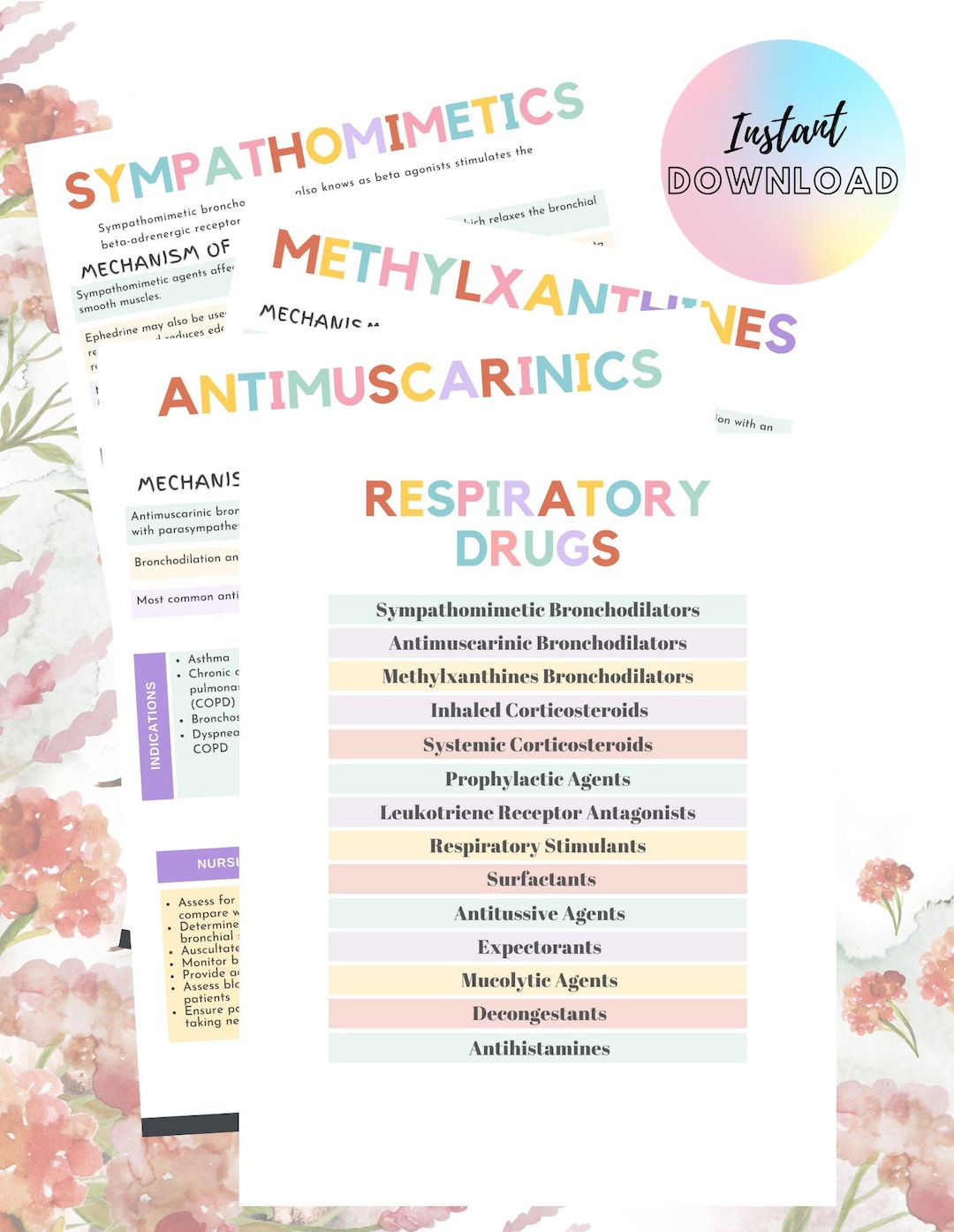 Respiratory Drugs Study Guide, Respiratory Drugs Notes, Pharmacology ...