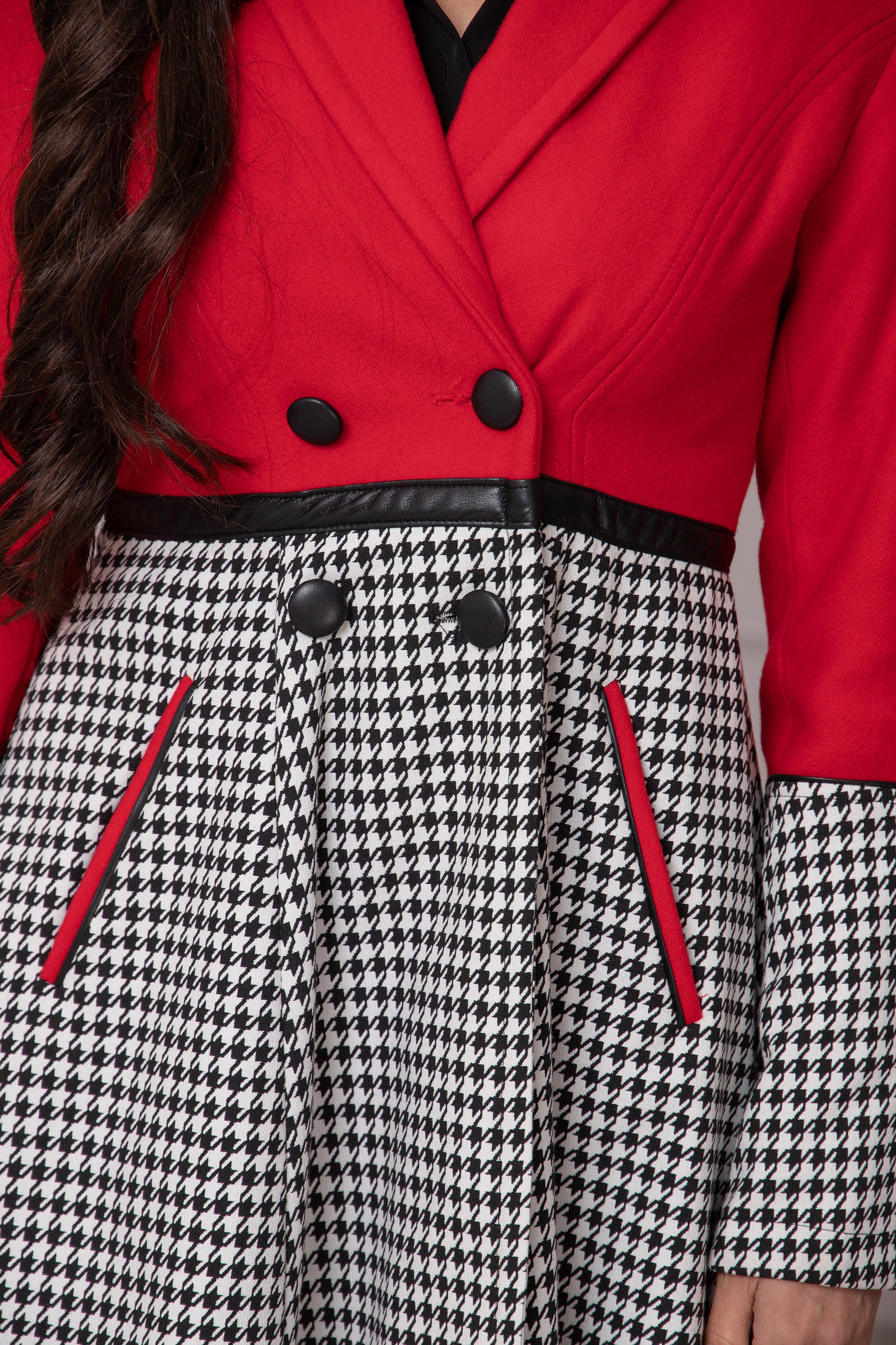 1960s Inspired Color Block Overcoat in Red & Houndstooth for Suit, A ...