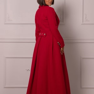 Floor Length Wool Coat, Dramatic Red Maxi Coat, Victorian Winter Coat ...