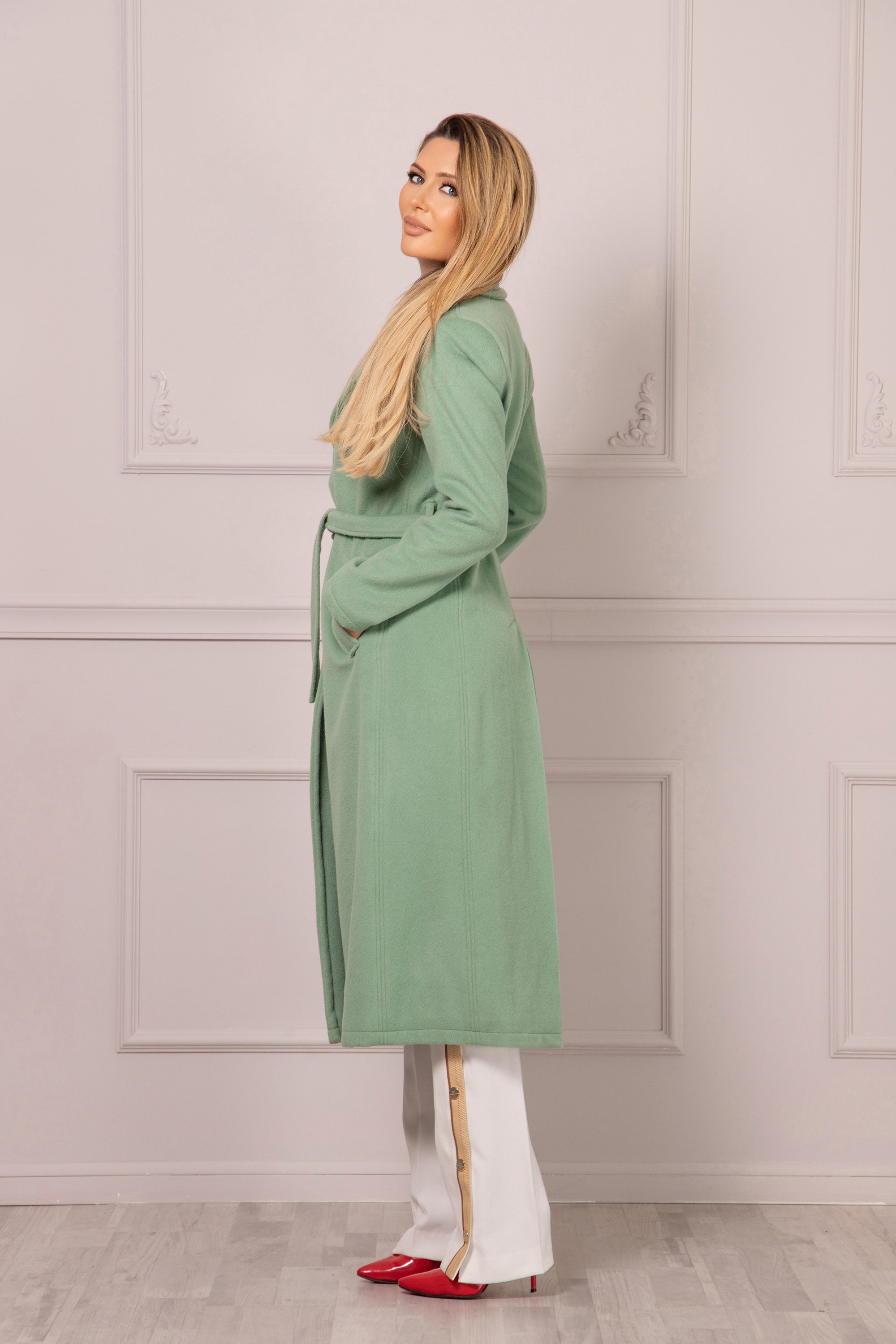 Light Green Minimal Wool Coat, Vintage Inspired Mint Green Coat, Winter ... Light Green Minimal Wool Coat, Vintage Inspired Mint Green Coat, Winter ...