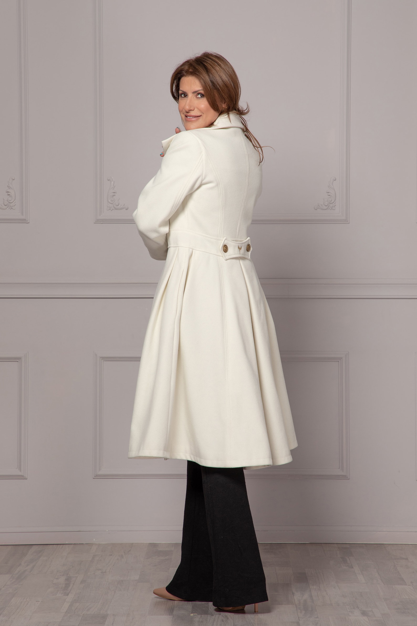 Ivory-white Swing Coat Made of Wool & Cashmere Classic Princess Cut ...