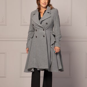 Extravagant Multi-layered Wool Cashmere Skirted Jacket Coat, Double ...