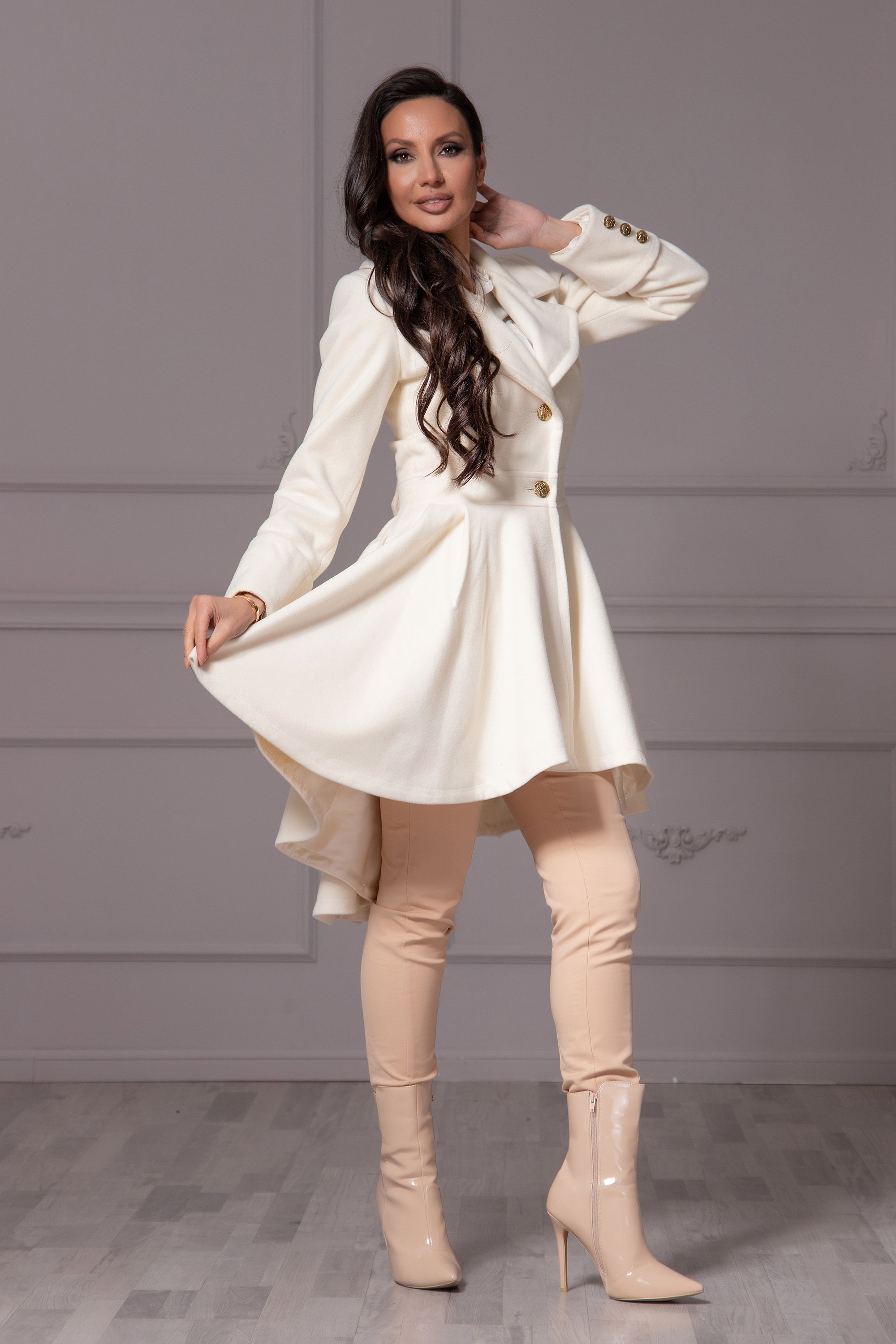 Asymmetric High Low Wool Coat, Fit and Flare Jacket, Vintage Inspired ...