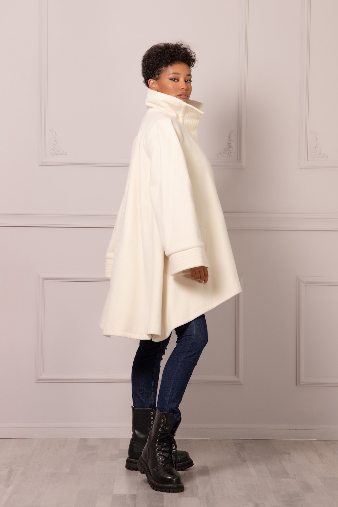 Winter Cape Coat With Sleeves, Elegant Bridal Capelet, Warm Cream ...