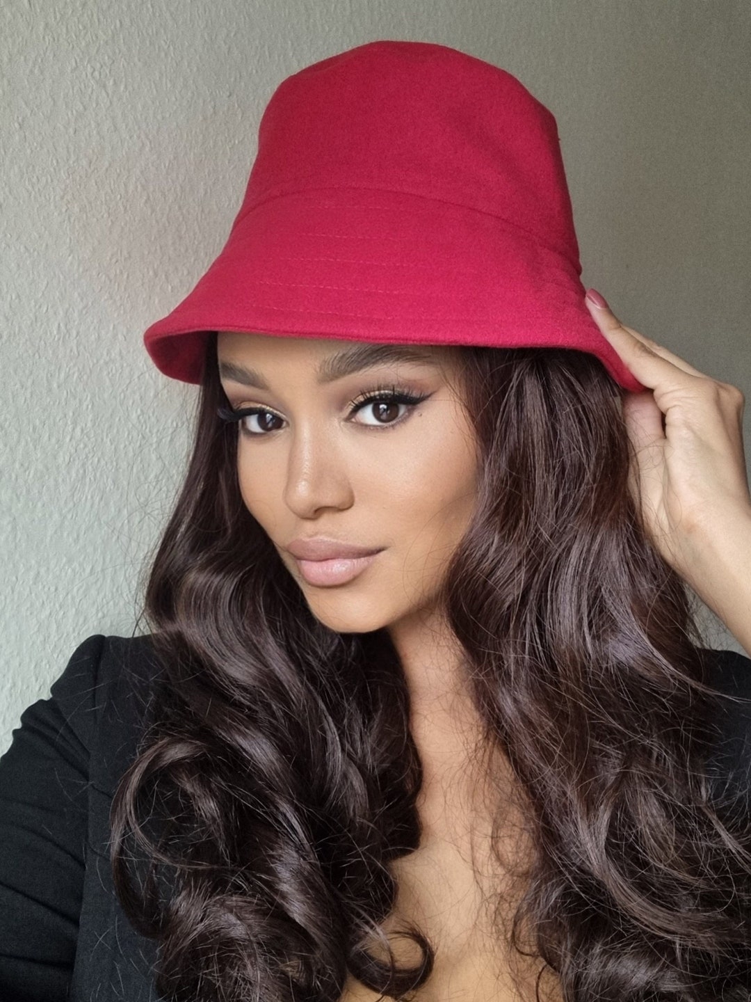 Red Accent Bucket Hat Made of Wool - Winter Hat, Matching Hat for Coat ...