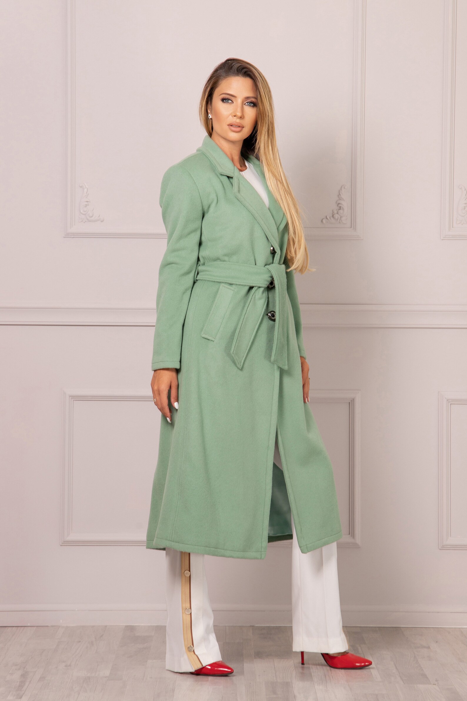 Light Green Minimal Wool Coat, Vintage Inspired Mint Green Coat, Winter ...