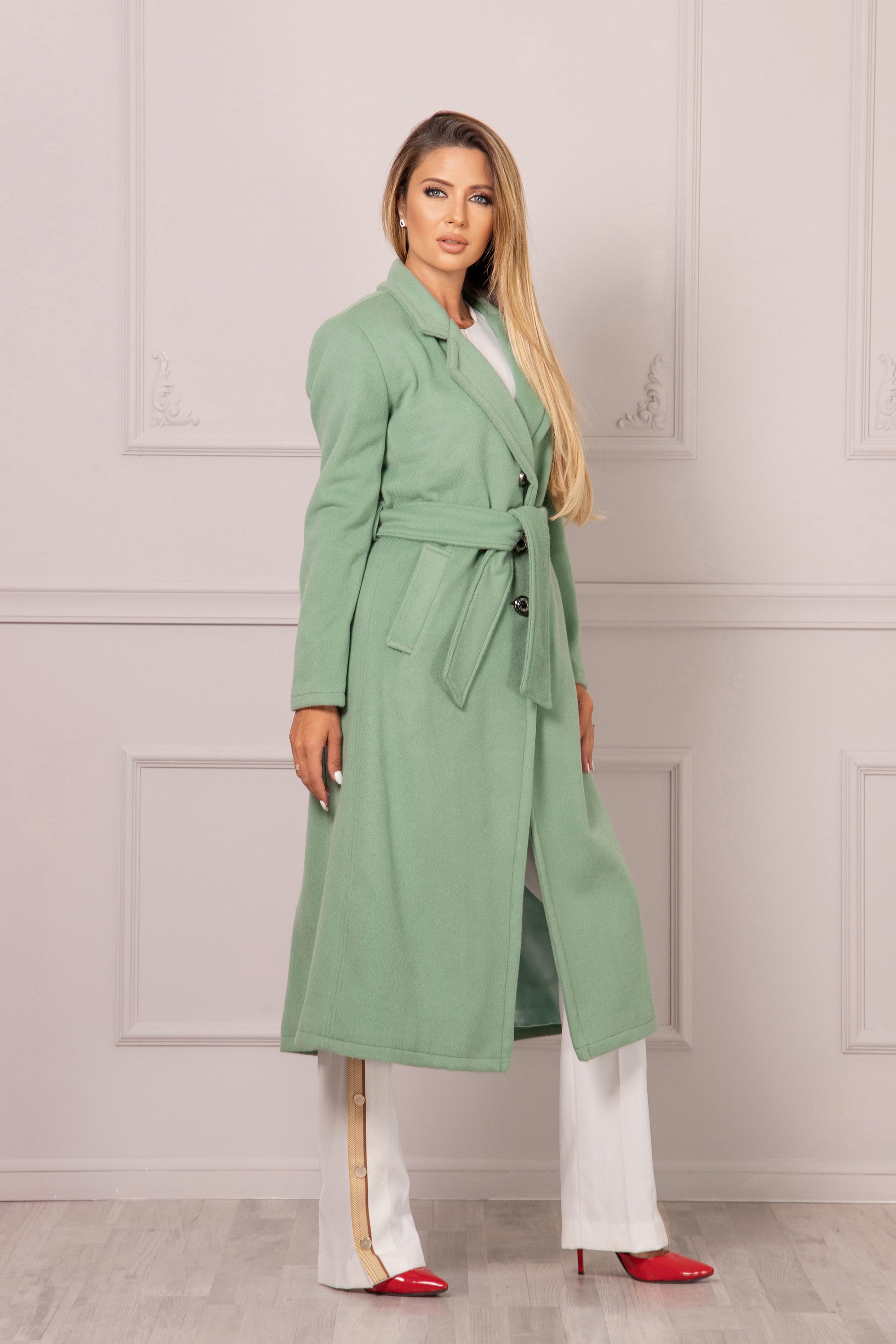 Light Green Minimal Wool Coat, Vintage Inspired Mint Green Coat, Winter ...