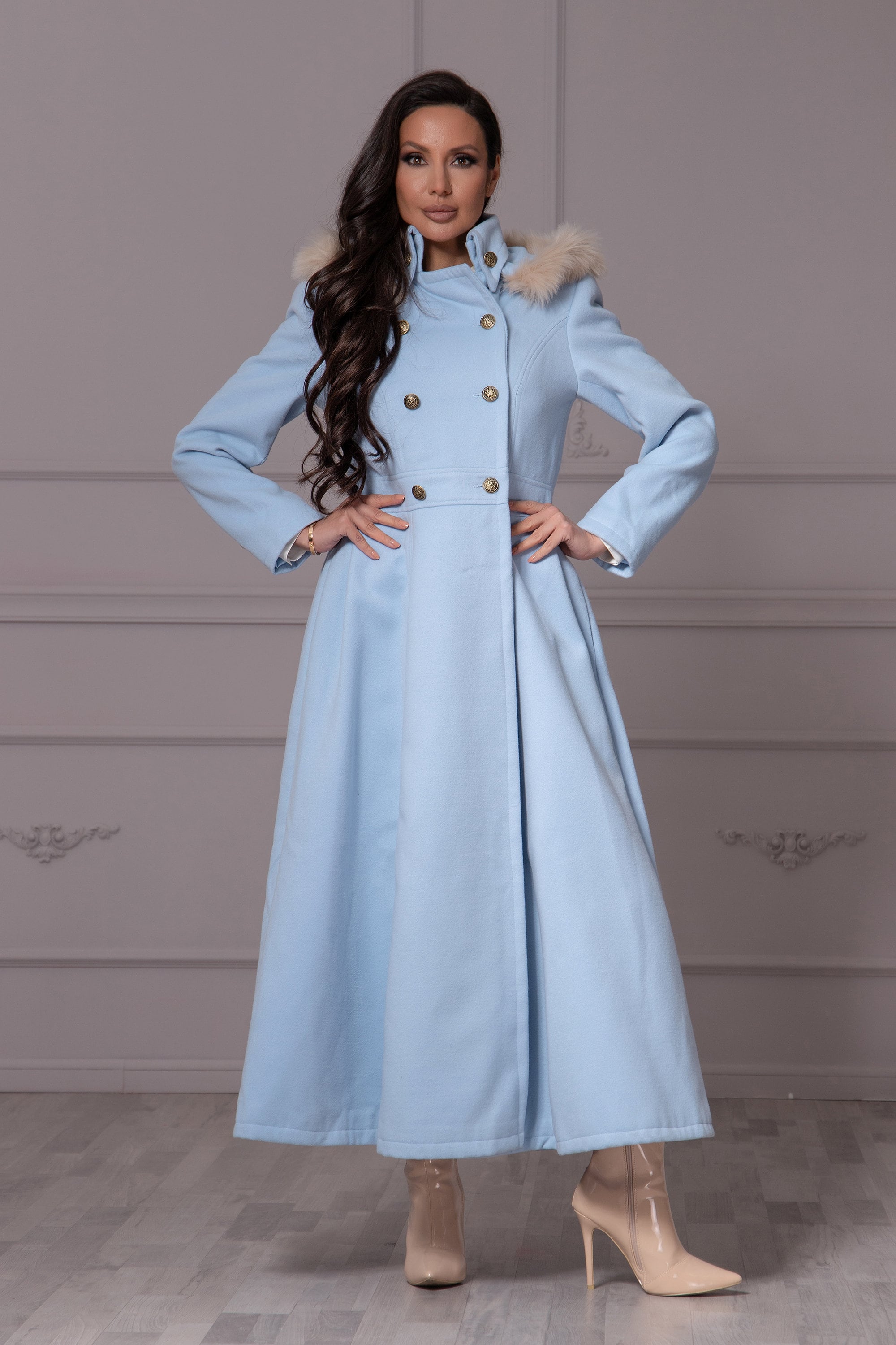 Long Hooded Light Blue Wool Coat Winter Fit and Flare Jacket - Etsy