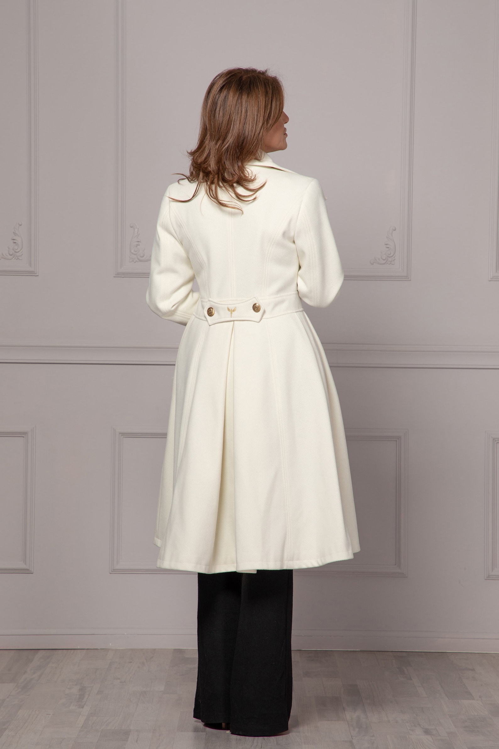Ivory-white Swing Coat Made of Wool & Cashmere Classic Princess Cut ...
