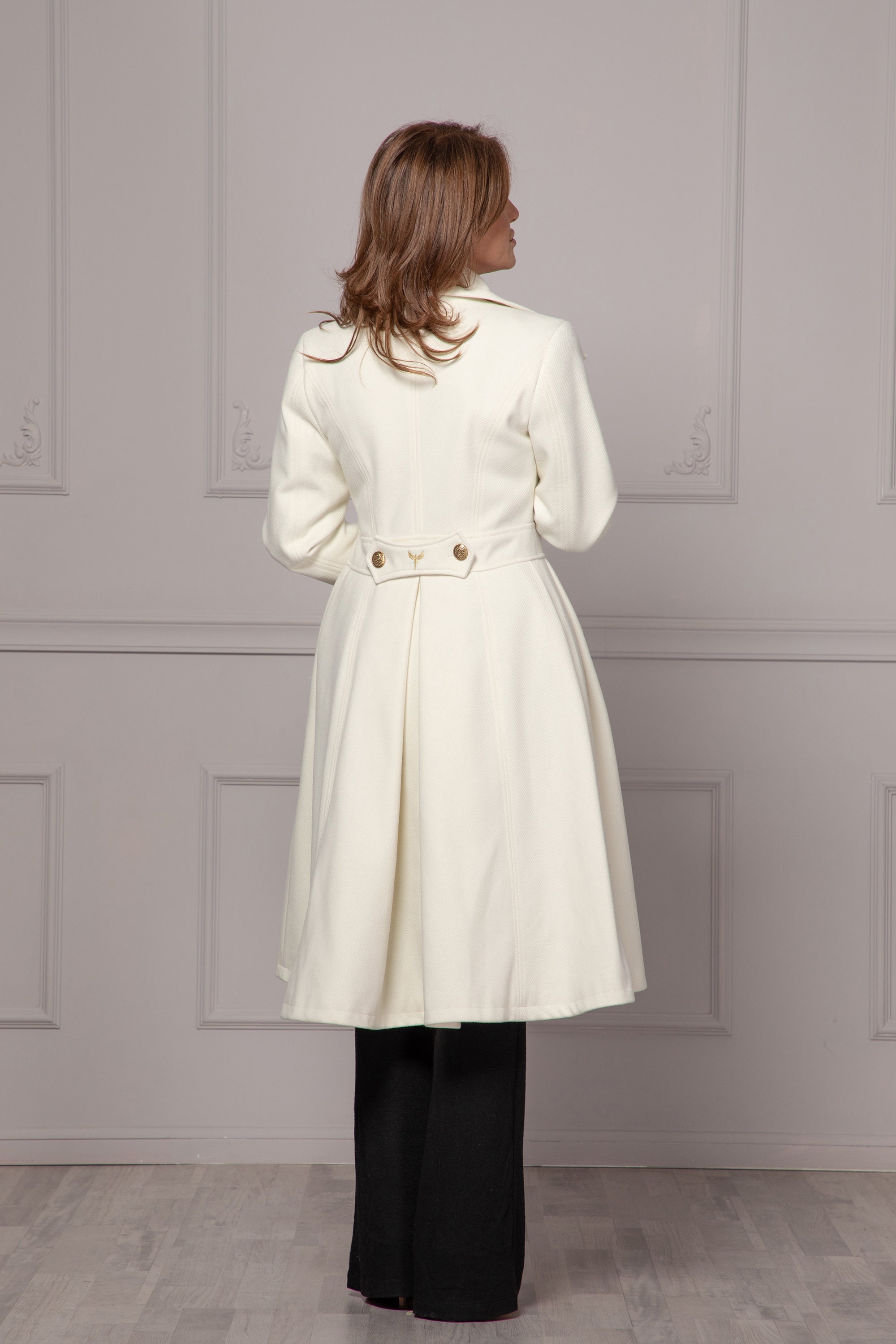 Ivory-white Swing Coat Made of Wool & Cashmere Classic Princess Cut ...