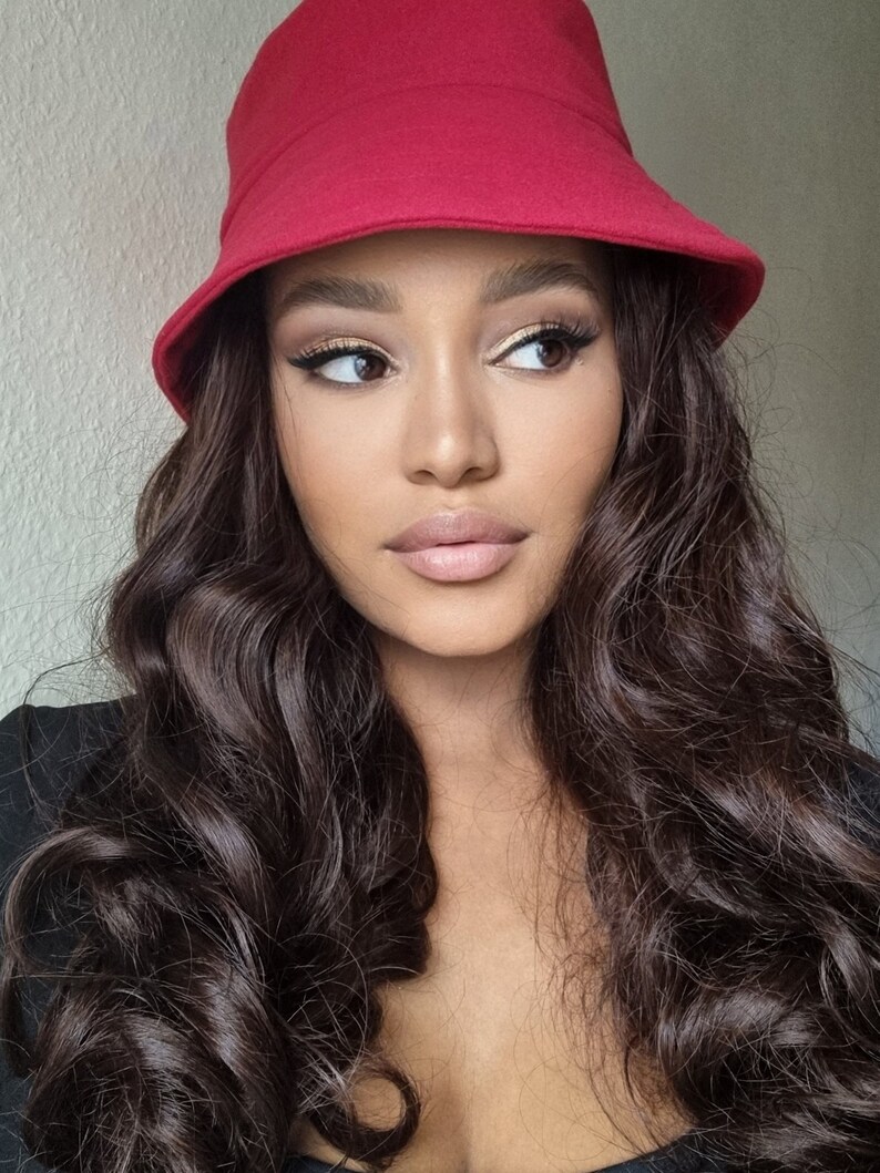 Red Accent Bucket Hat Made of Wool Winter Hat Matching Hat - Etsy
