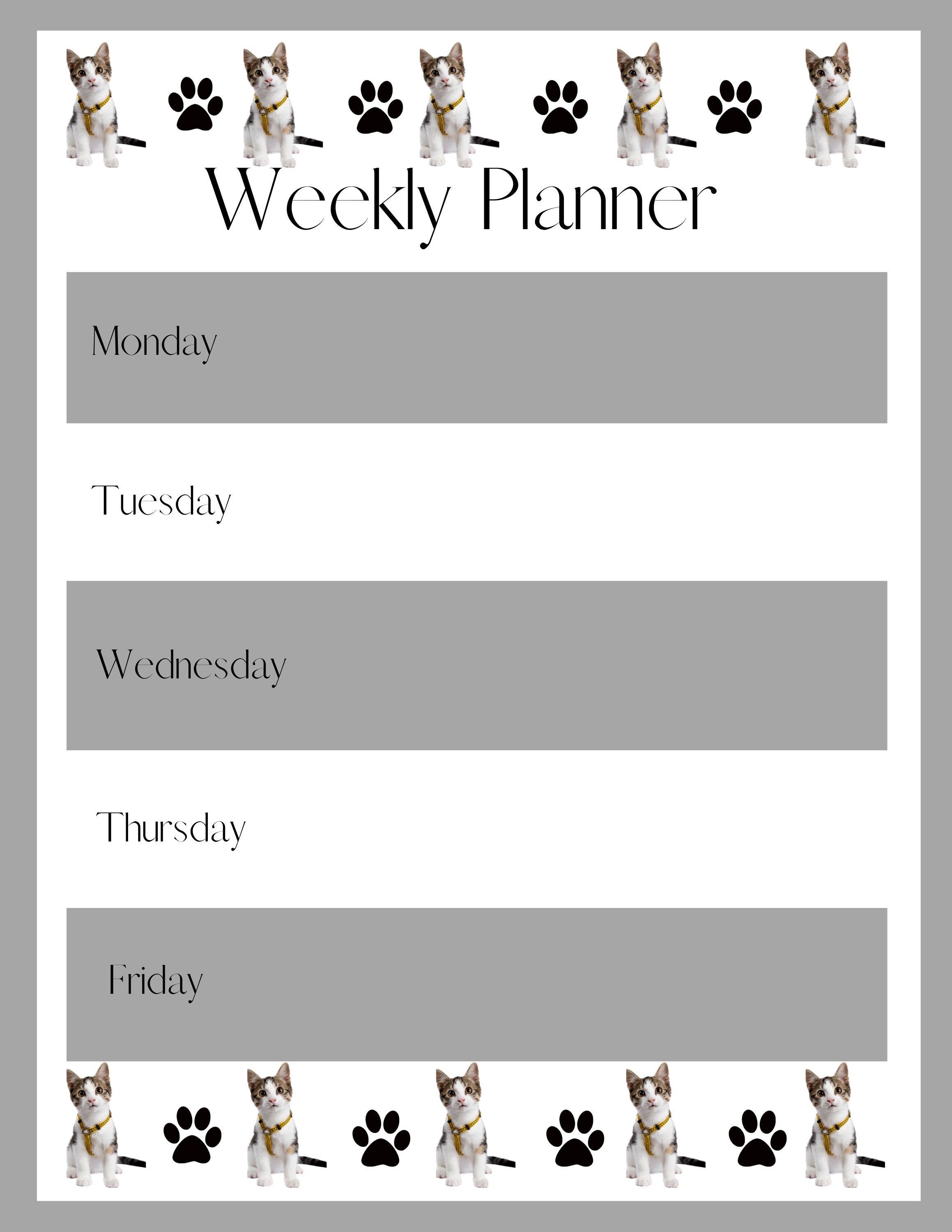 Gray Cat Weekly Digital Planner Calendar - Etsy