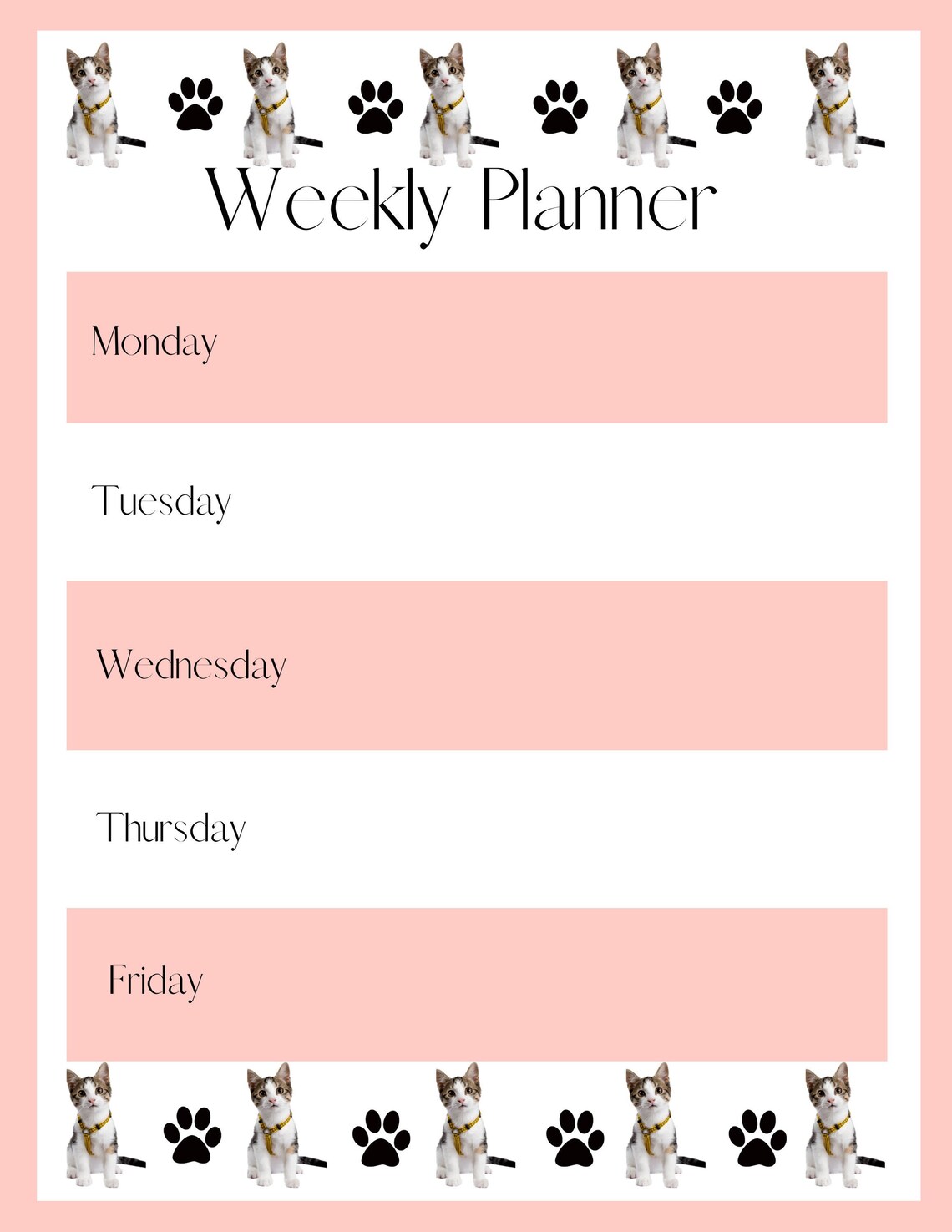 Pink Cat Digital Weekly Planner Calendar - Etsy