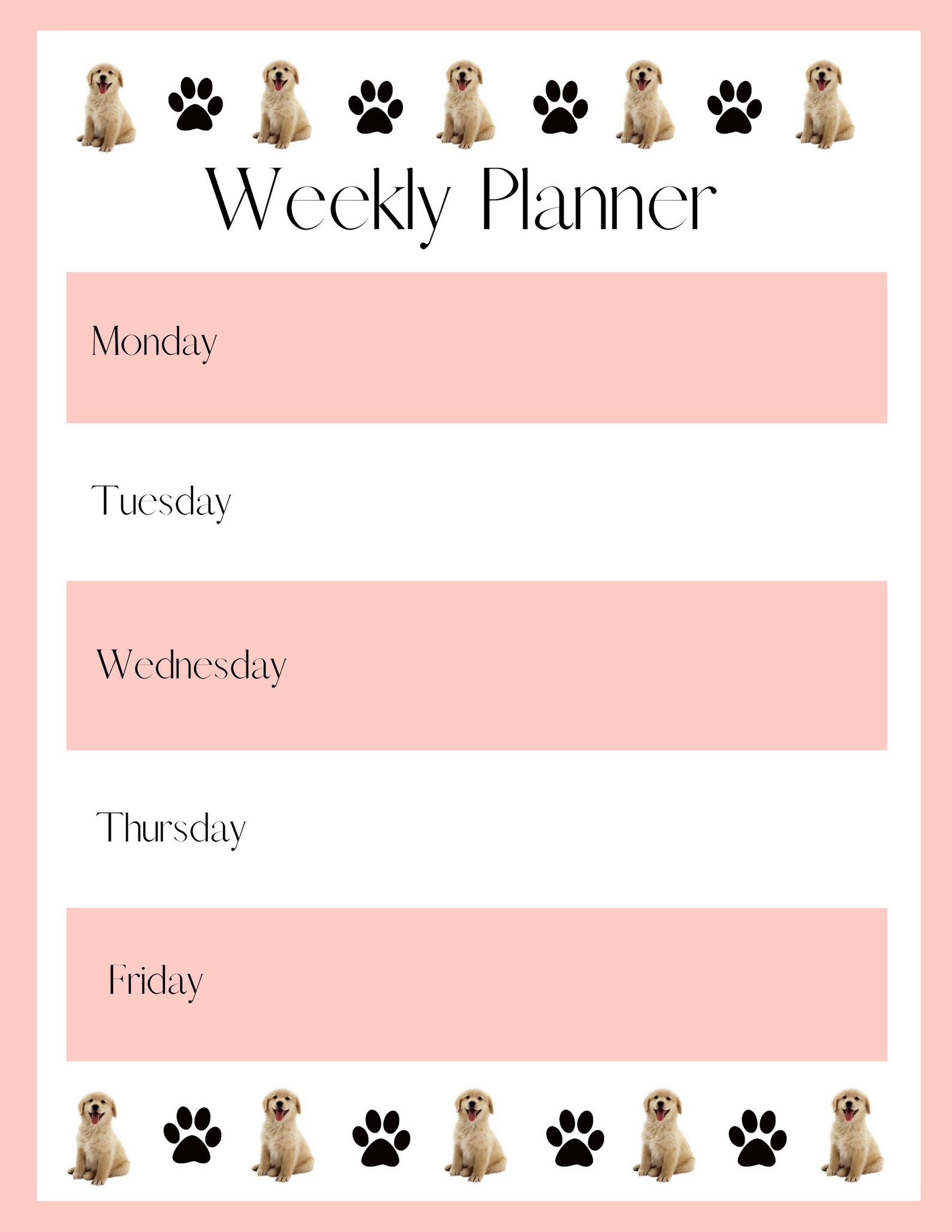 Pink Puppy Weekly Planner Calendar - Etsy