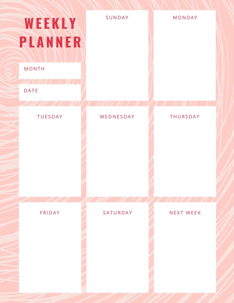 Pink Swirl Weekly Planner Calendar - Etsy