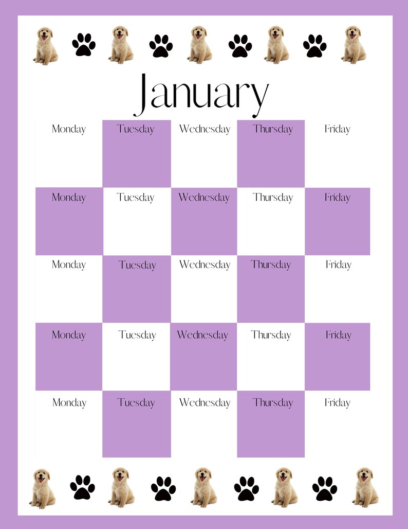 Purple Puppy Monthly Planner Calendar - Etsy