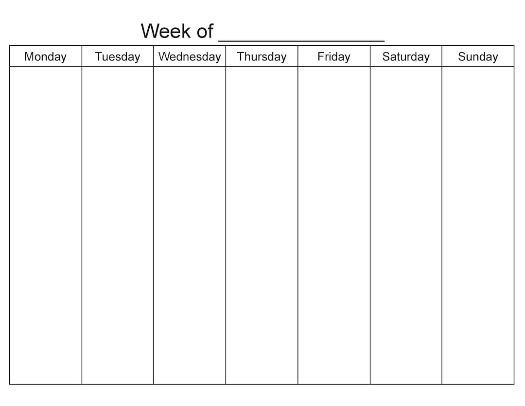Monday Start 7 Day Blank Weekly Calendar Printable - Etsy