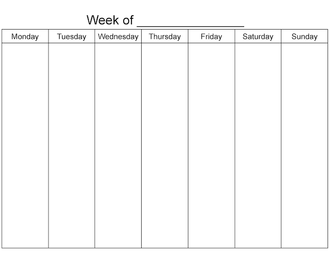 Monday Start 7 Day Blank Weekly Calendar Printable - Etsy