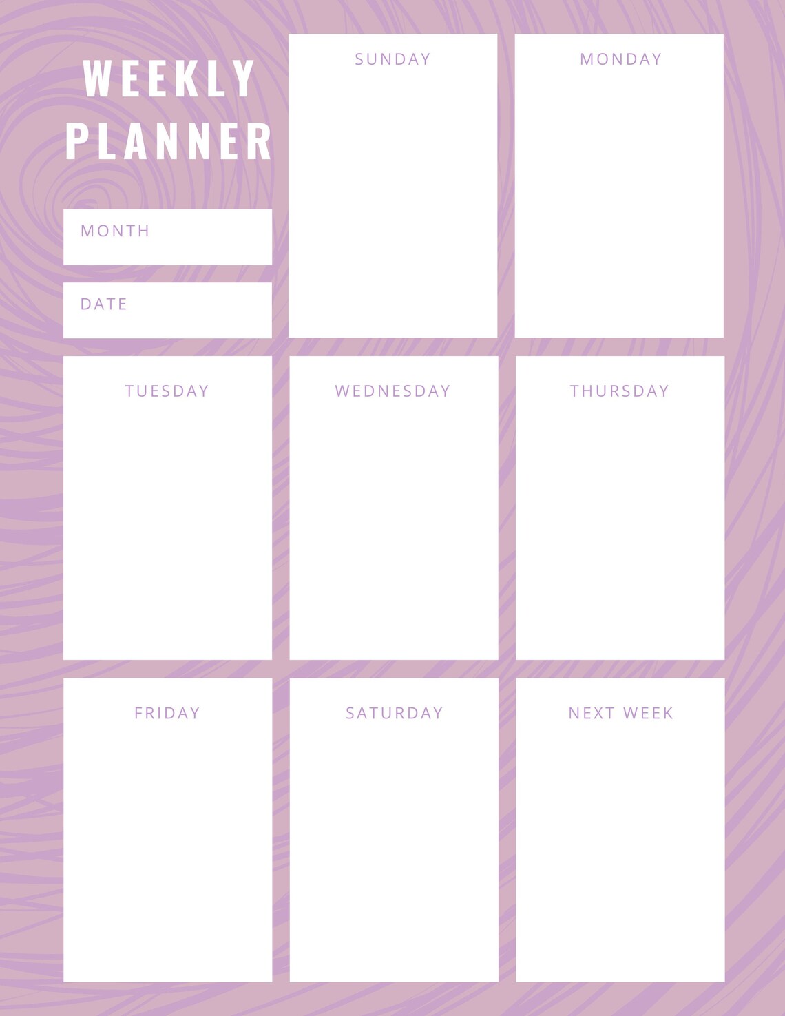 Purple Swirl Weekly Planner Calendar - Etsy