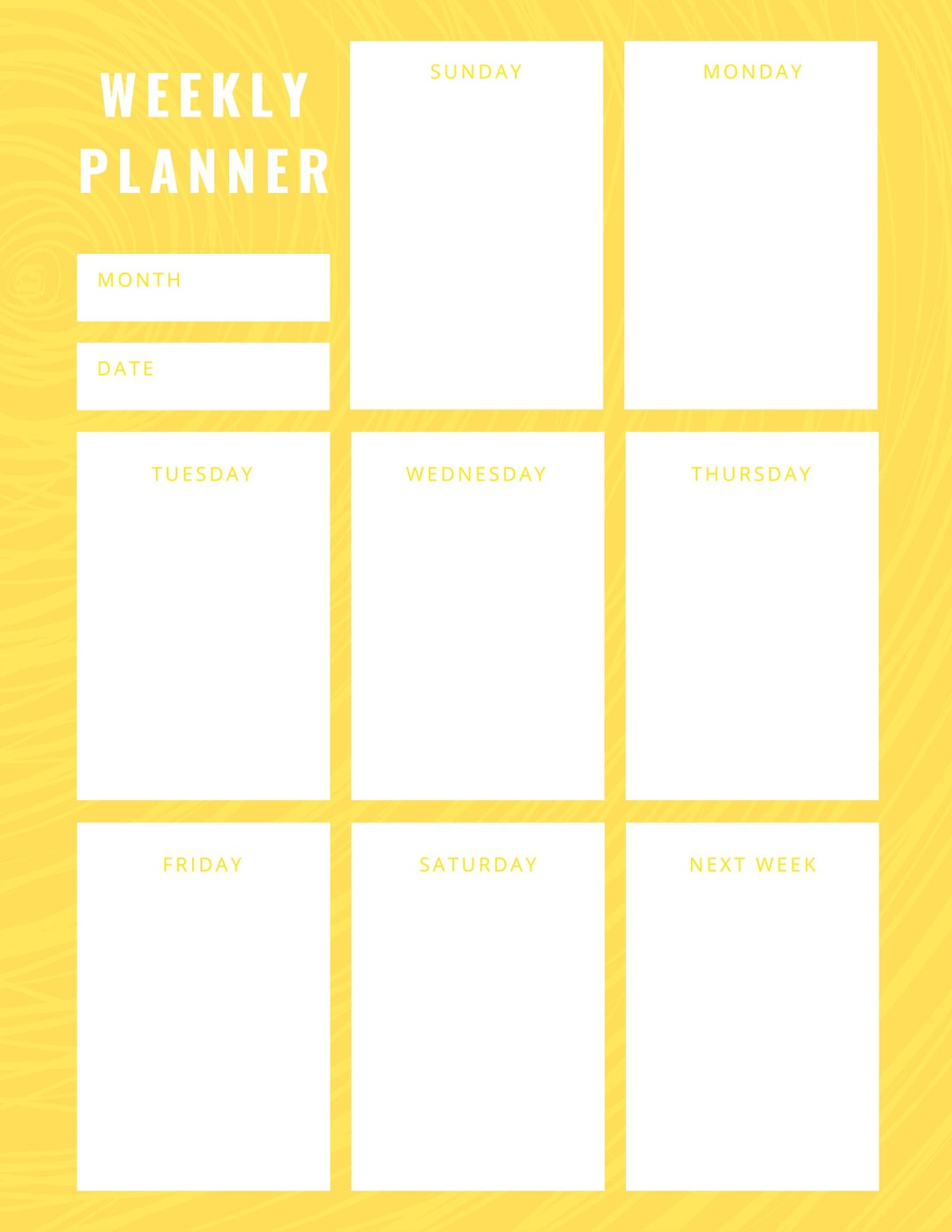 Yellow Swirl Weekly Planner Calendar - Etsy