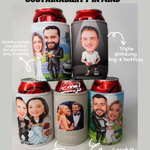 Personalised Stubby Holders, Couple Cartoon Can Coolers, Custom Wedding ...