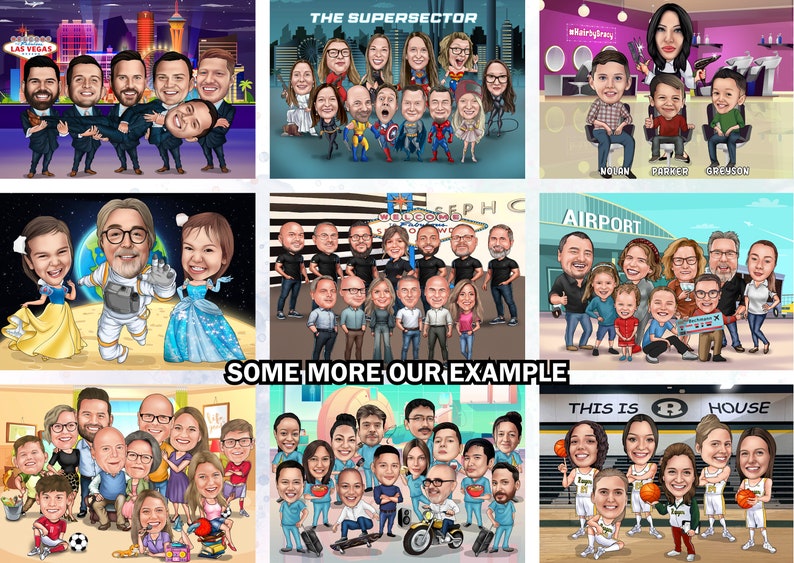 Custom Group Caricature From Photo, Personalised Office Colleague Boss ...