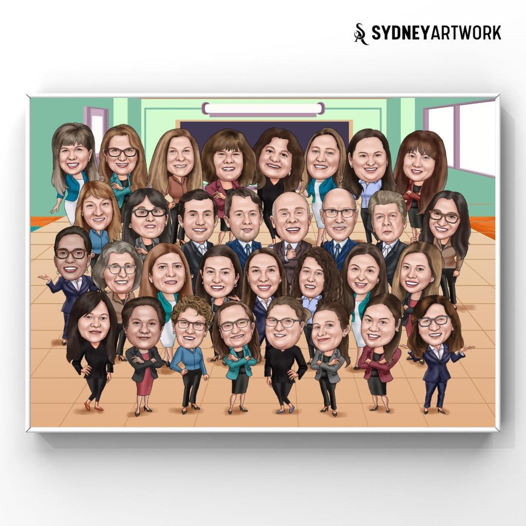 Work Team Gifts, Custom Group Cartoon Portrait, Gift for Coworkers ...