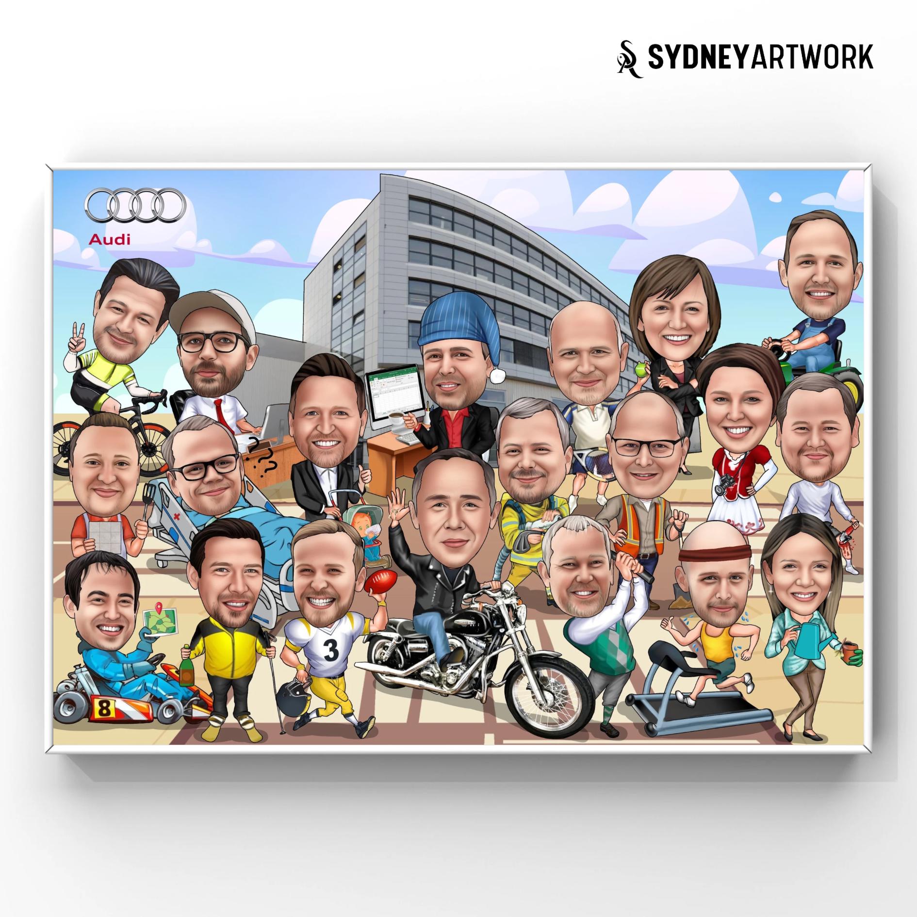 Cartoon Company Group, Large Business Team Caricature, Personalized ...