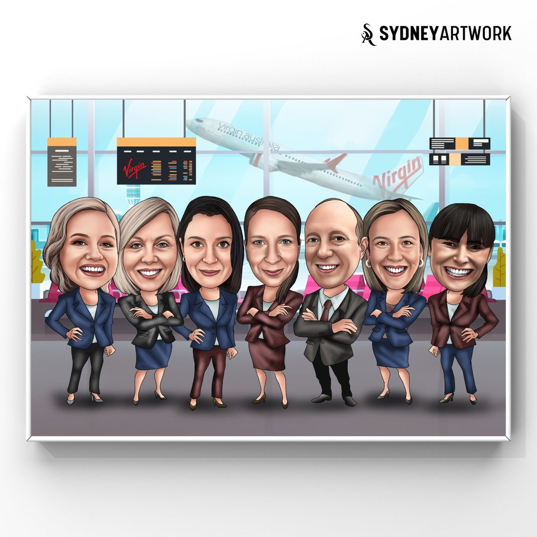 Flight Attendant Gift, Custom Group Cabin Crew Cartoon Portrait, Gift ...