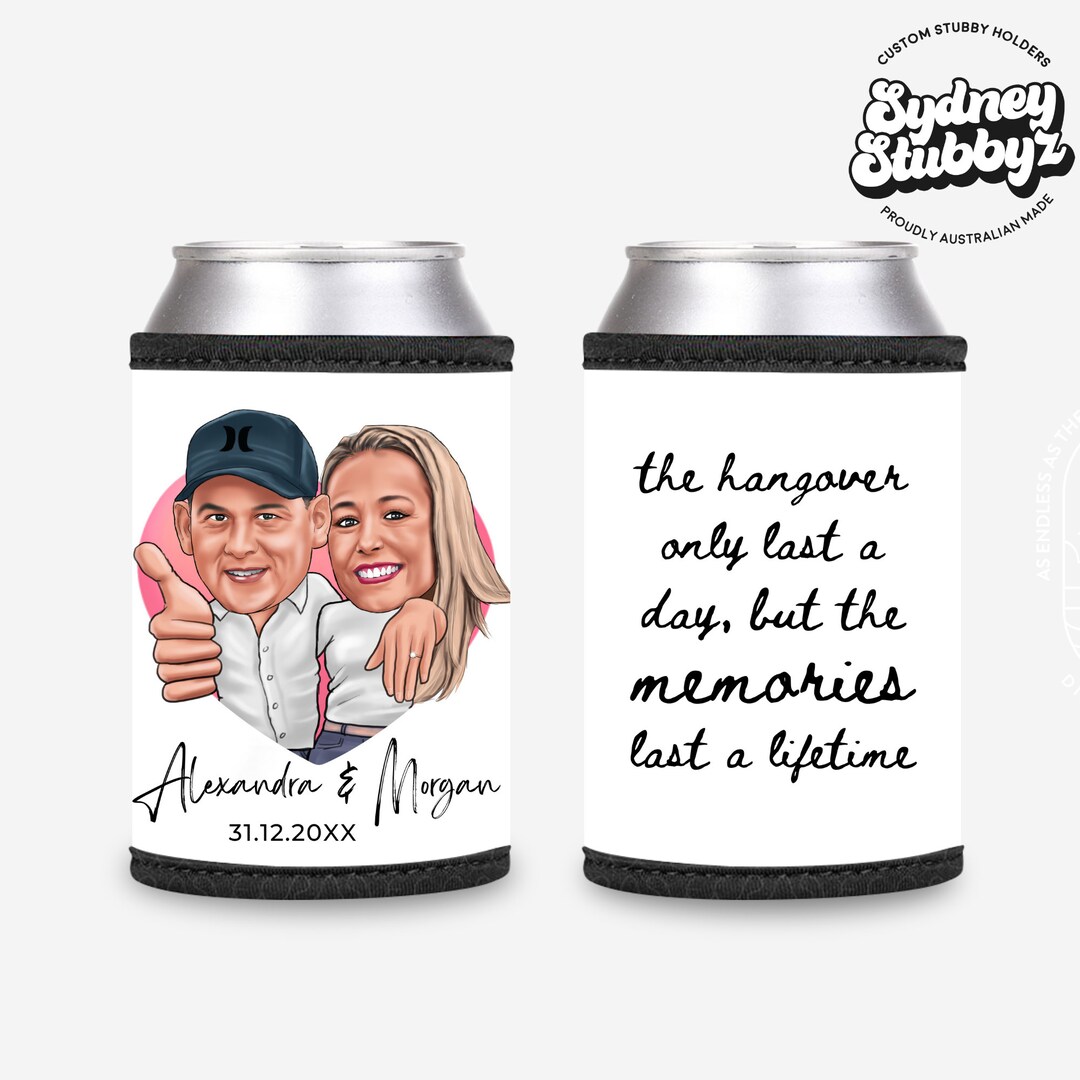 Personalised Stubby Holders, Couple Cartoon Can Coolers, Custom Wedding ...