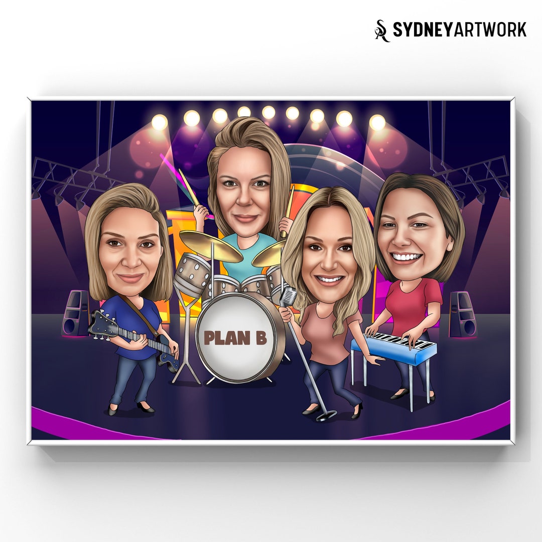 Custom Music Band Cartoon Portrait From Photo, Personalized Guitarist ...