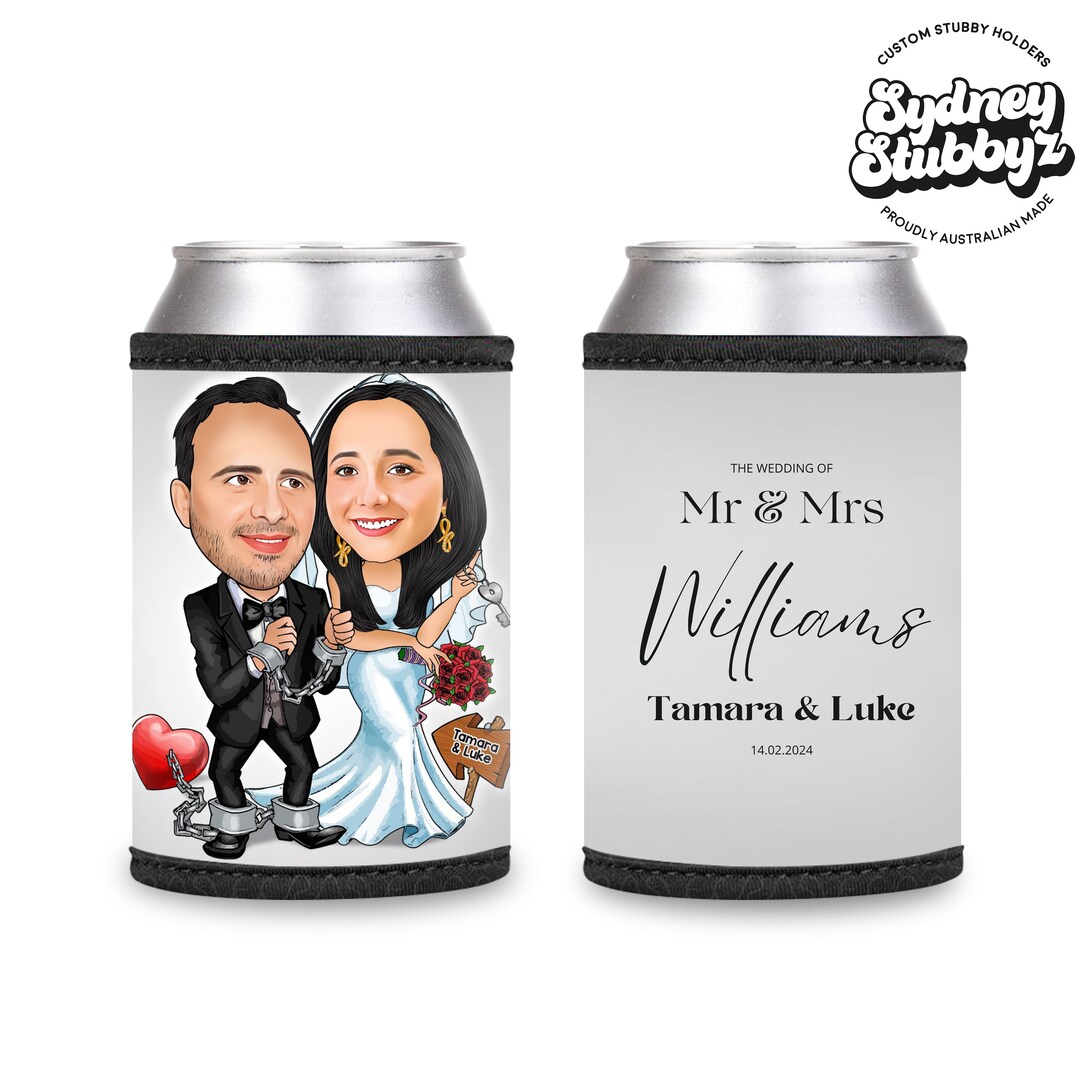 Wedding Stubby Holder, Personalized Wedding Can Cooler, Custom Beer ...