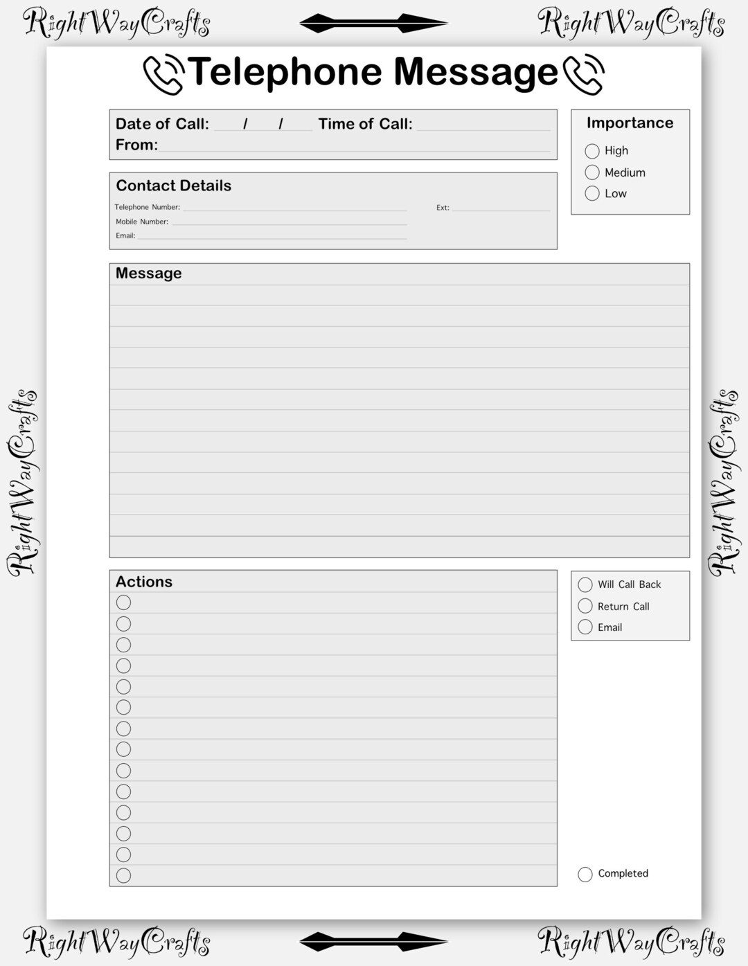 Remarkable 1 & 2 Template Telephone Messages digital Download - Etsy