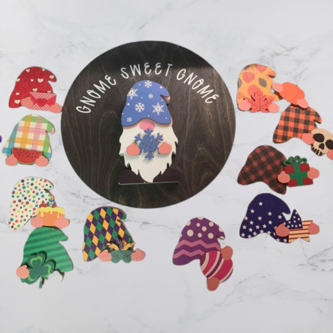 Gnome Sweet Gnome Welcome Sign With Changeable Seasons Holidays - Etsy