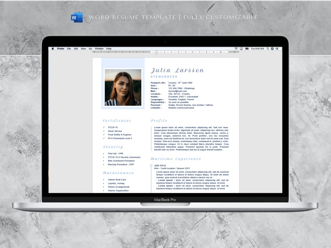 Cv Template - Resume Template - Professional Cv - Yachting Resume ...