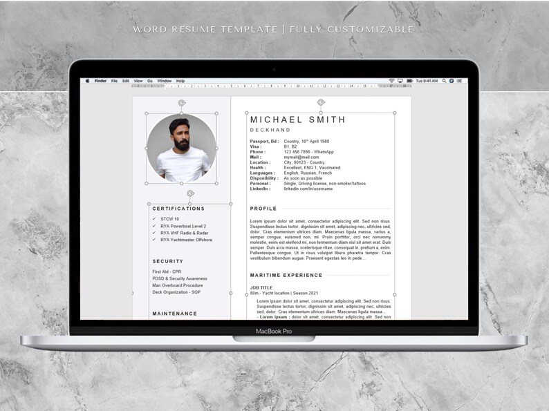 Template Cv - Template Resume - Professional CV - Yachting Resume ...