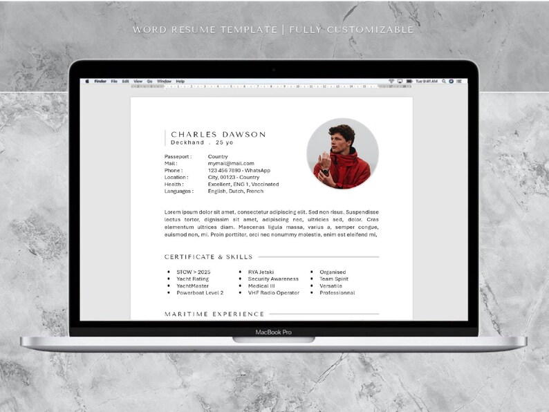 Template Cv - Template Resume - Professional CV - Yachting Resume ...
