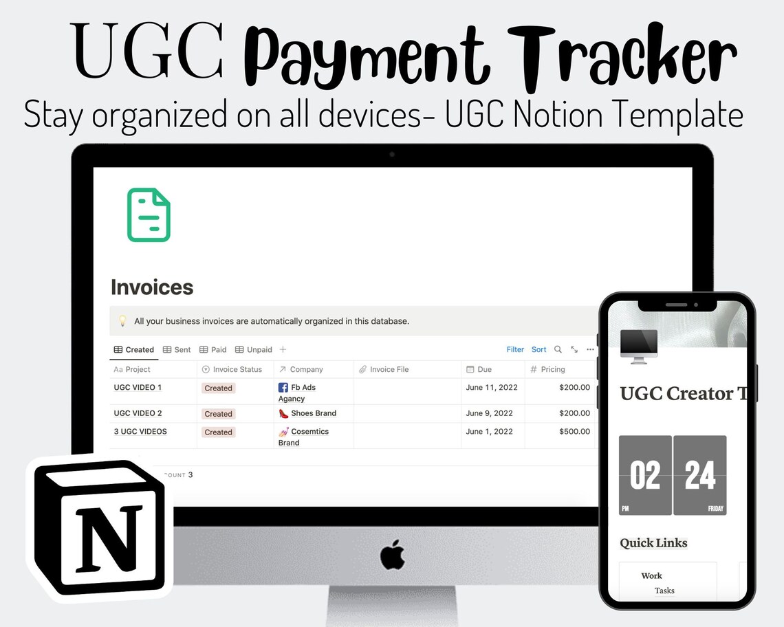 UGC Payment Tracker | Notion Editable Template | User Generated Content ...
