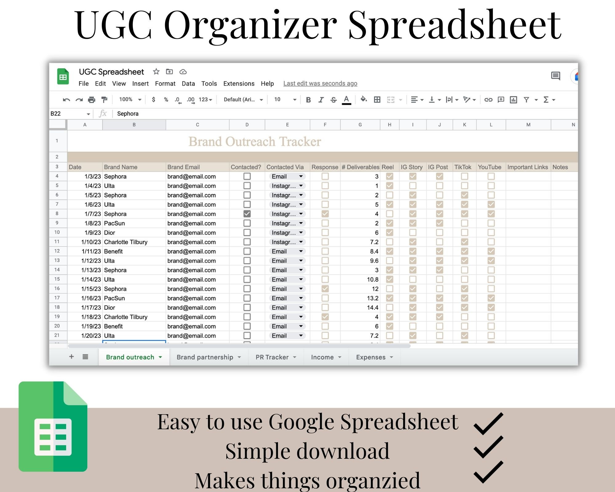 EASY UGC Outreach Google Spreadsheet Template, Influencer Spreadsheet ...