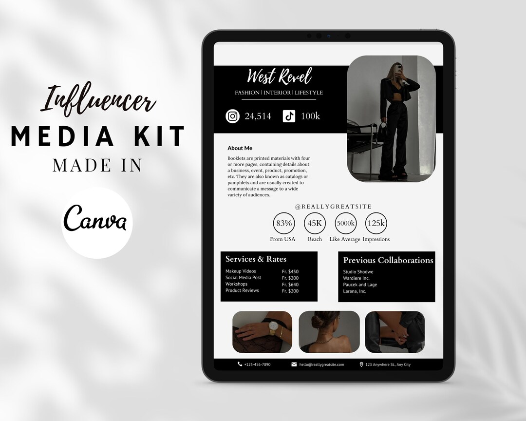1 Page Influencer Media Kit Canva Template| Instagram Media Kit ...