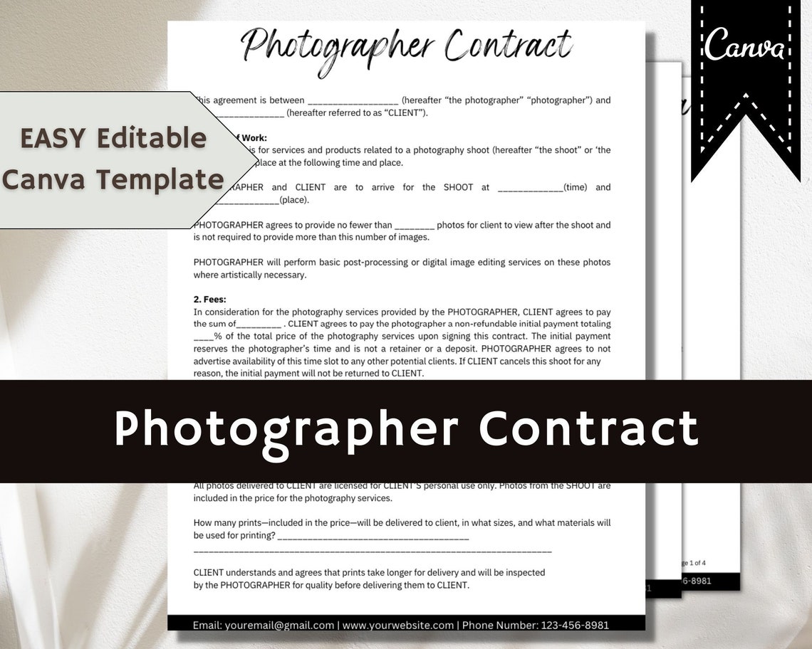 Photographer Contract Template on Canva Social Media Influencer ...