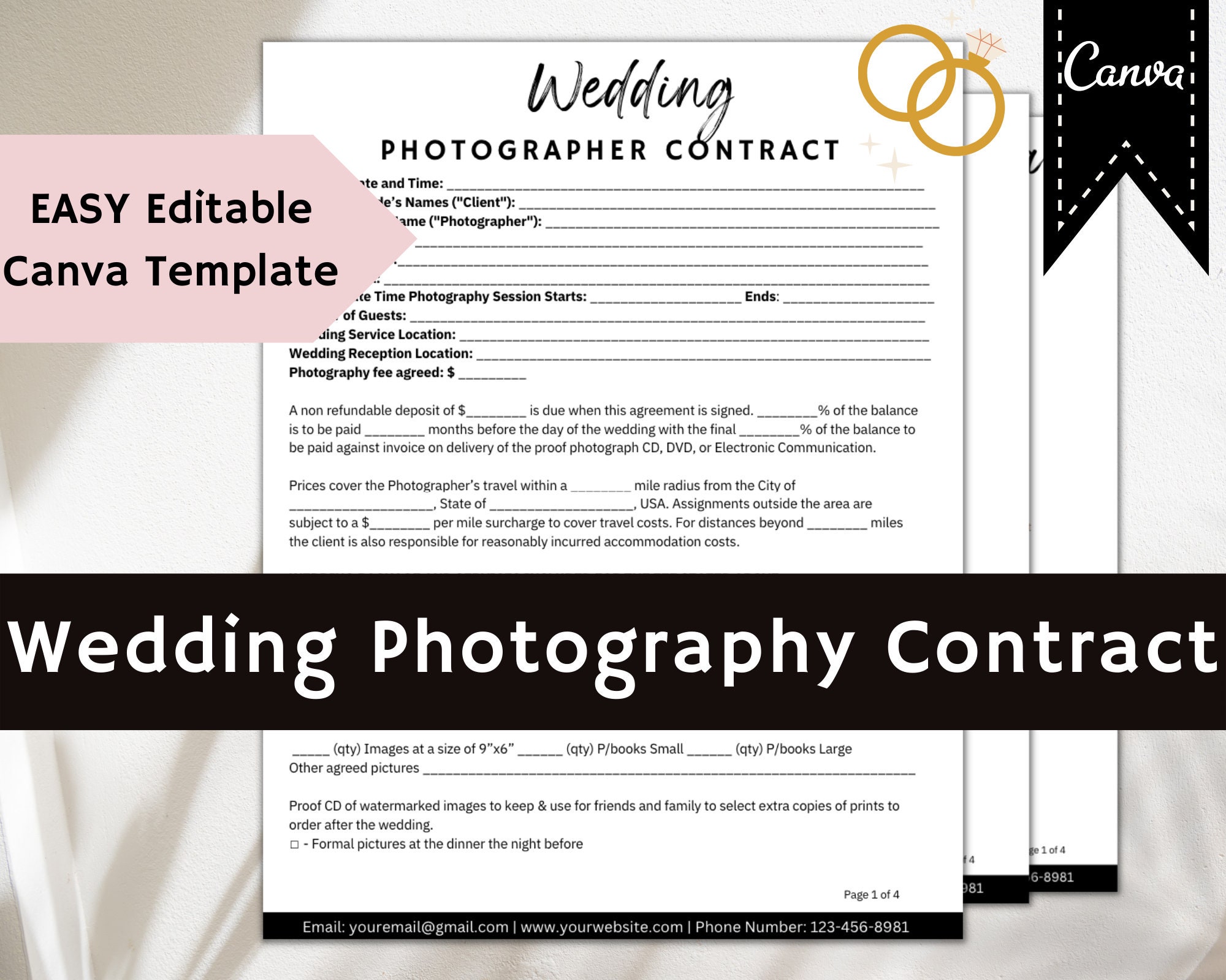 Wedding Photographer Contract Template on Canva| Photographer Contract ...