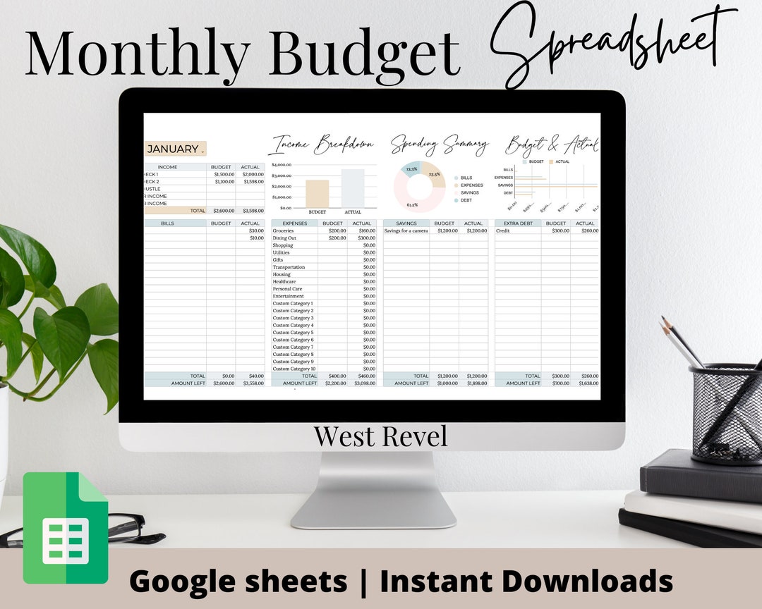 EASY Monthly Budget Google Spreadsheet Template , Personal Finance ...