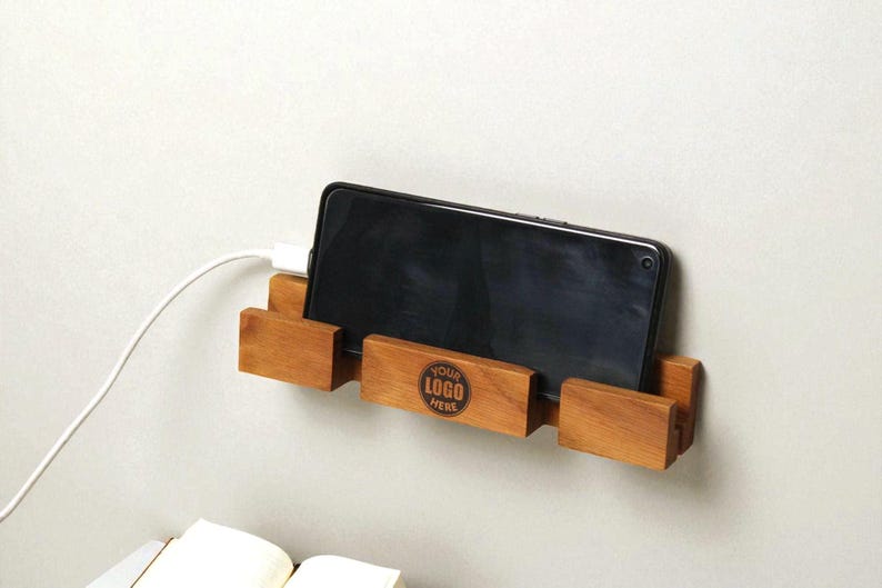 Wooden Wall Phone Holder Handmade Docking Station, Rustic Phone Stand ...